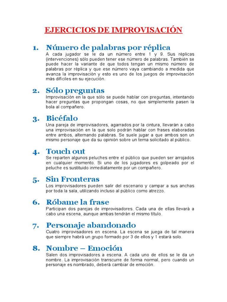 EJERCICIOS DE IMPROVISACIÓN | PDF