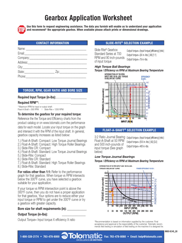 9900-9245 00 Gearboxappworksheet | PDF | Torque | Bearing (Mechanical)
