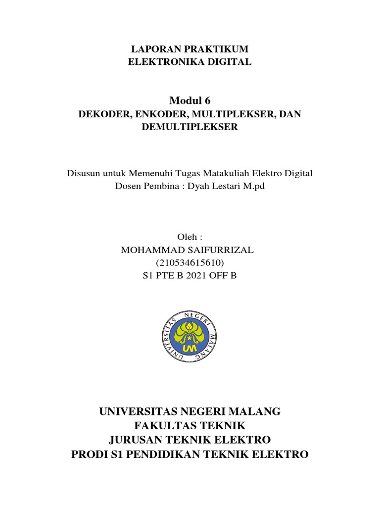 M.SAIFURRIZAL - 210534615610 - JOBSHEET 3 Dekoder, Enkoder, Multiplekser, Demultiplekser | PDF