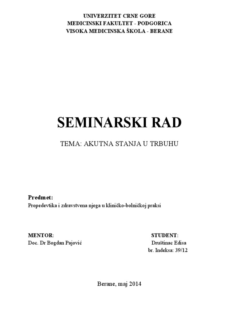 Akutna Stanja U Trbuhu | PDF
