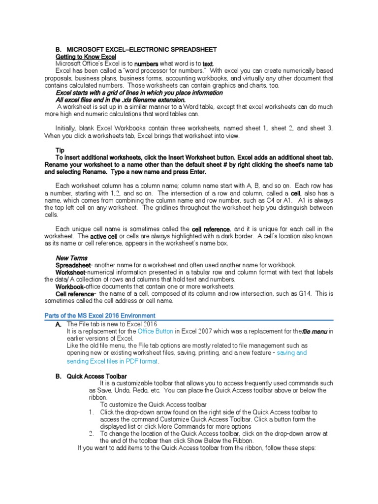 MICROsOFT EXCEL Handout | PDF
