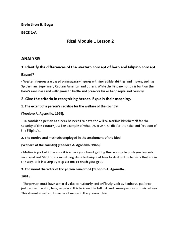BOGA, ERVIN JHON B. (Rizal Module 1 Lesson 2 Act.) | PDF | Hero
