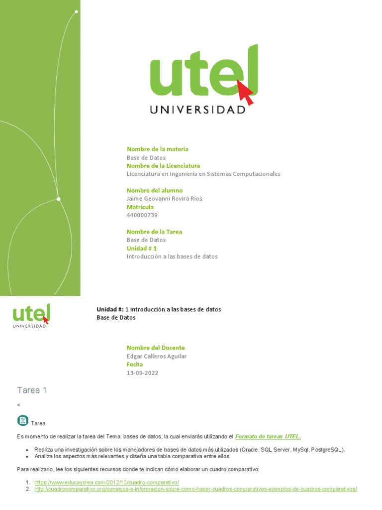 Base de Datos - Tarea 1 | PDF | Mi sql | Bases de datos