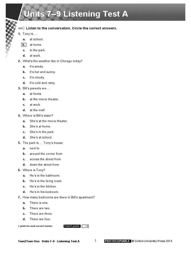 Level One 7-9 Listening Test A | PDF