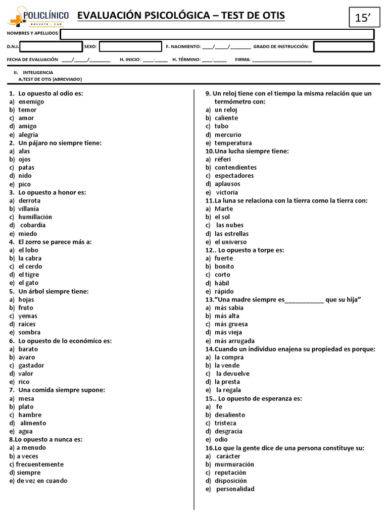 Evaluación del Test de Otis Abreviado | PDF