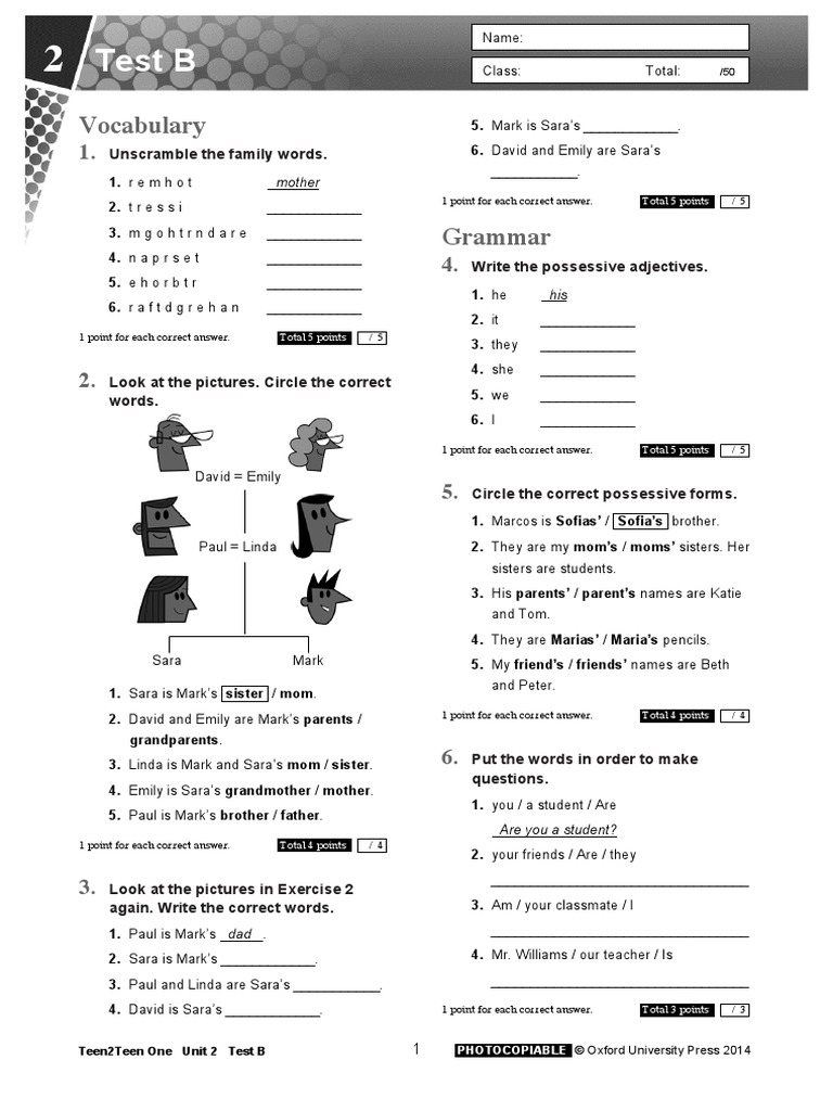 Level One Unit2 TestB | PDF | Language Arts & Discipline