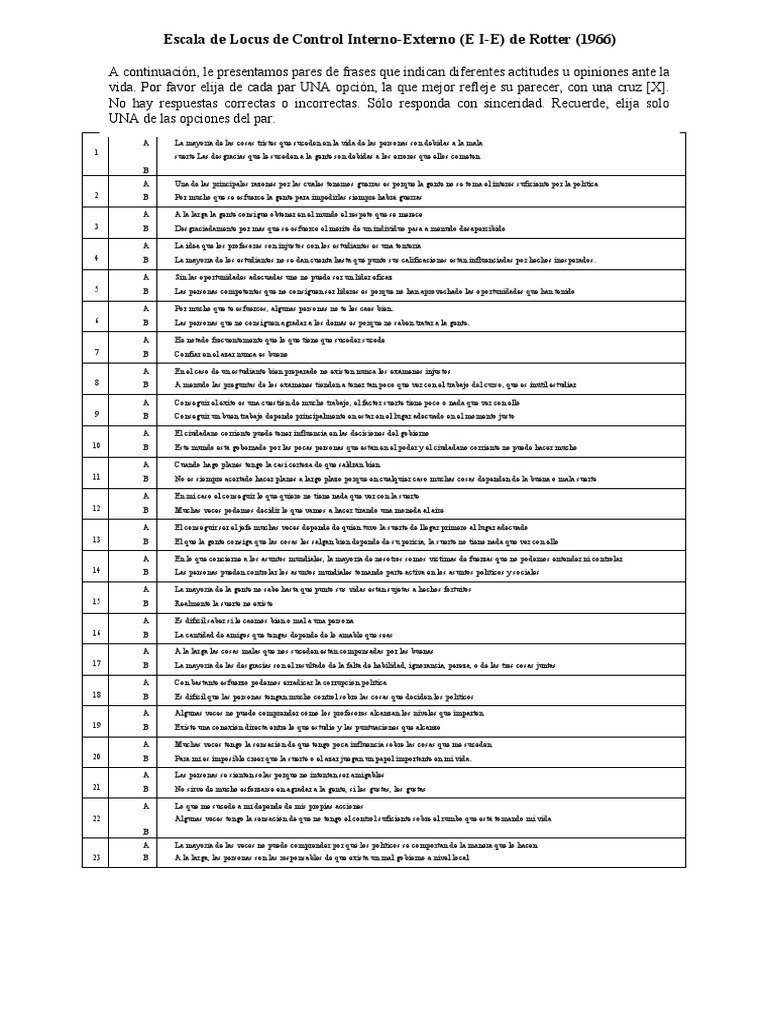 Escala de Locus de Control de Rotter | PDF | Salud y bienestar