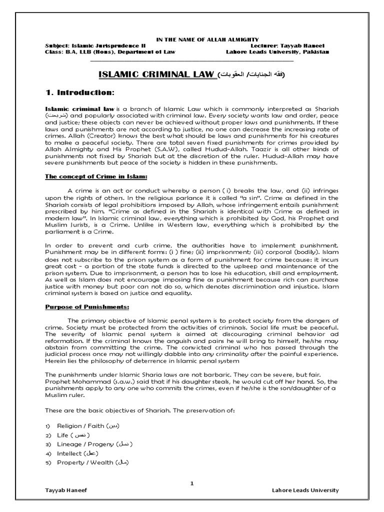 Islamic Law of Crimes PDF | PDF