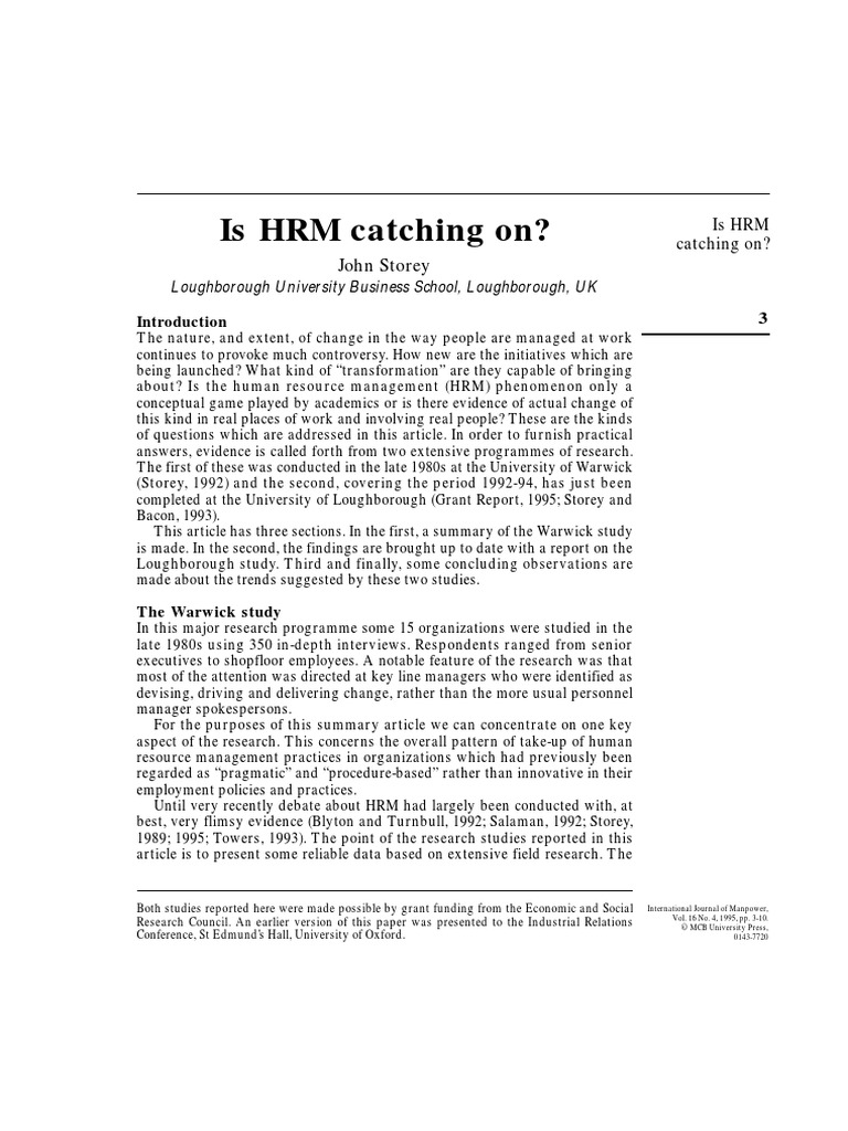 HRM John Storey | PDF | Human Resource Management | Human Resources