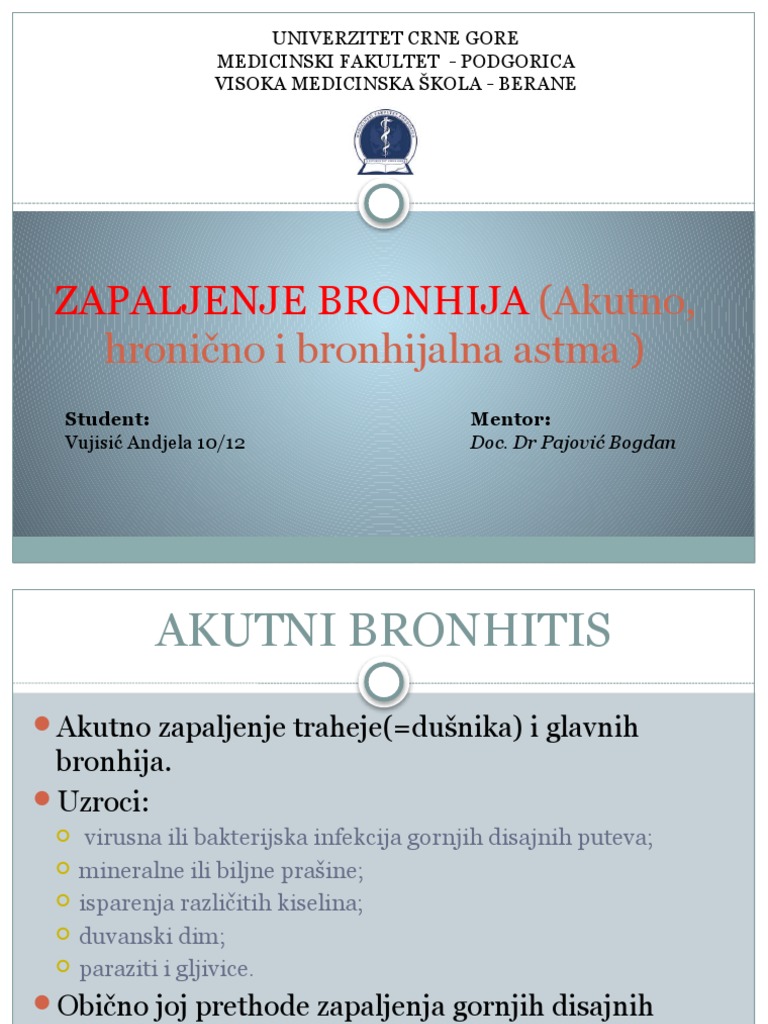 Zapaljenje Bronhija (Akutni Bronhitis, Hronični Bronhitis I Bronhijalna ...