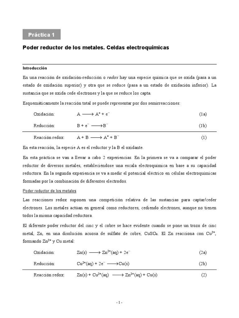 Practica1 Electroquímica Química | PDF | Redox | Electrodo