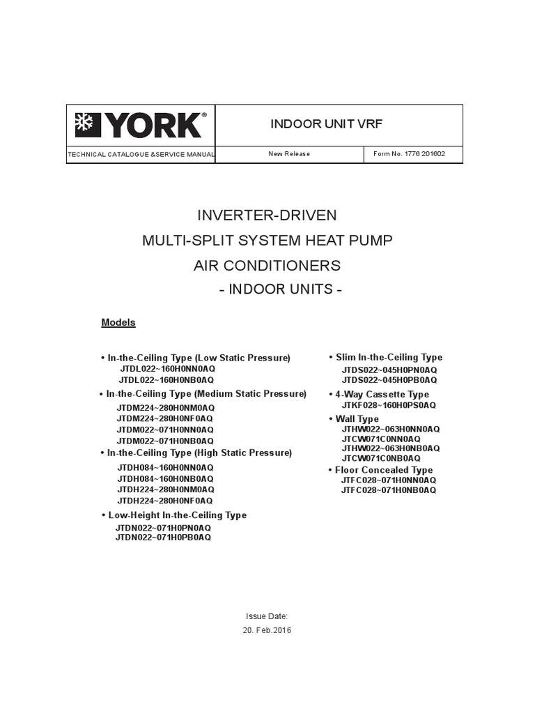YORK VRF IDU - Technical Catalog & Service Manual - 1776 201602 | PDF ...