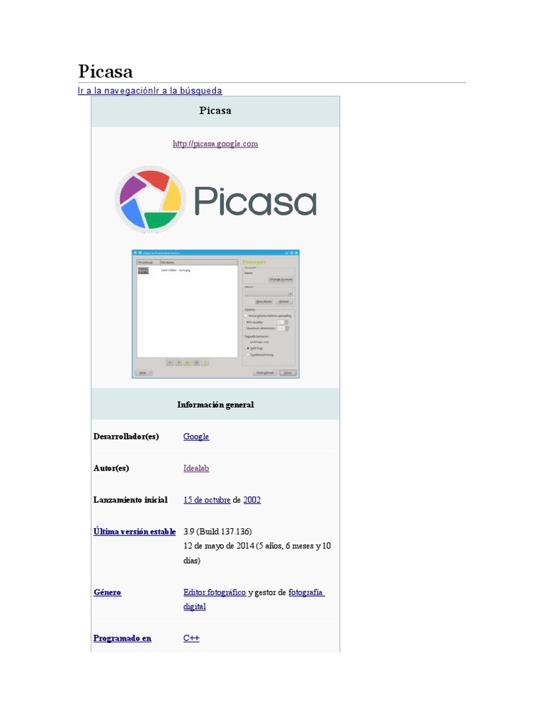 Picasa: Historia y Evolución | PDF | Software | Plataformas de computación