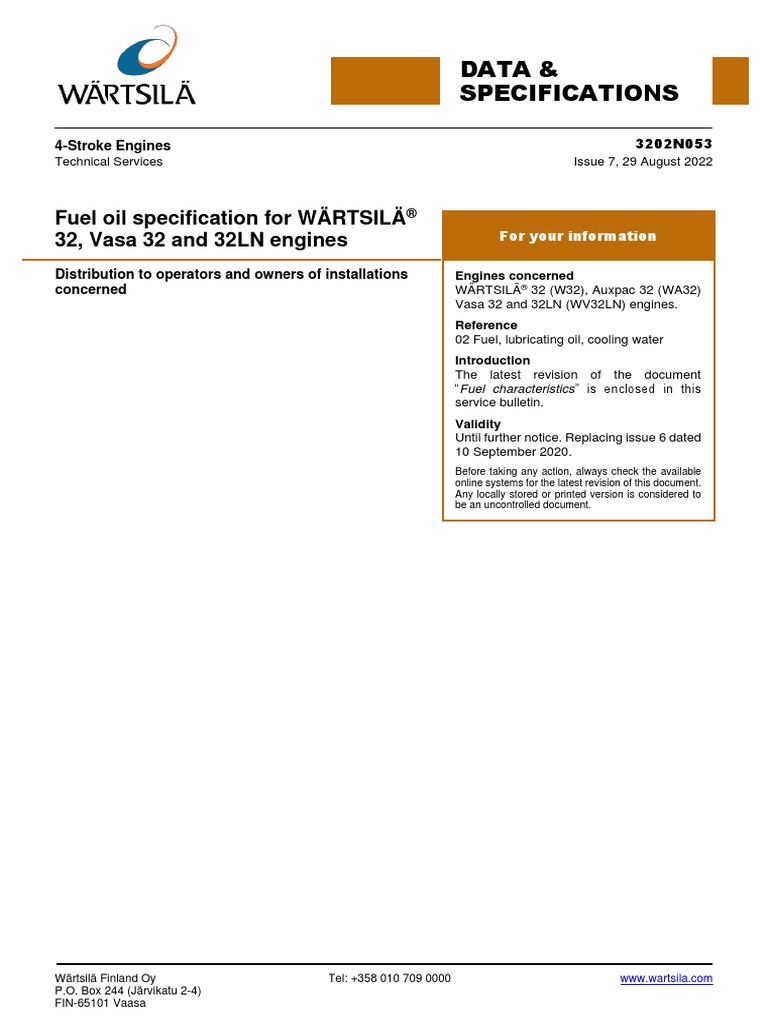 Fuel Oil Specification For WÄRTSILÄ 32 - 3202N053 - 07gb | PDF