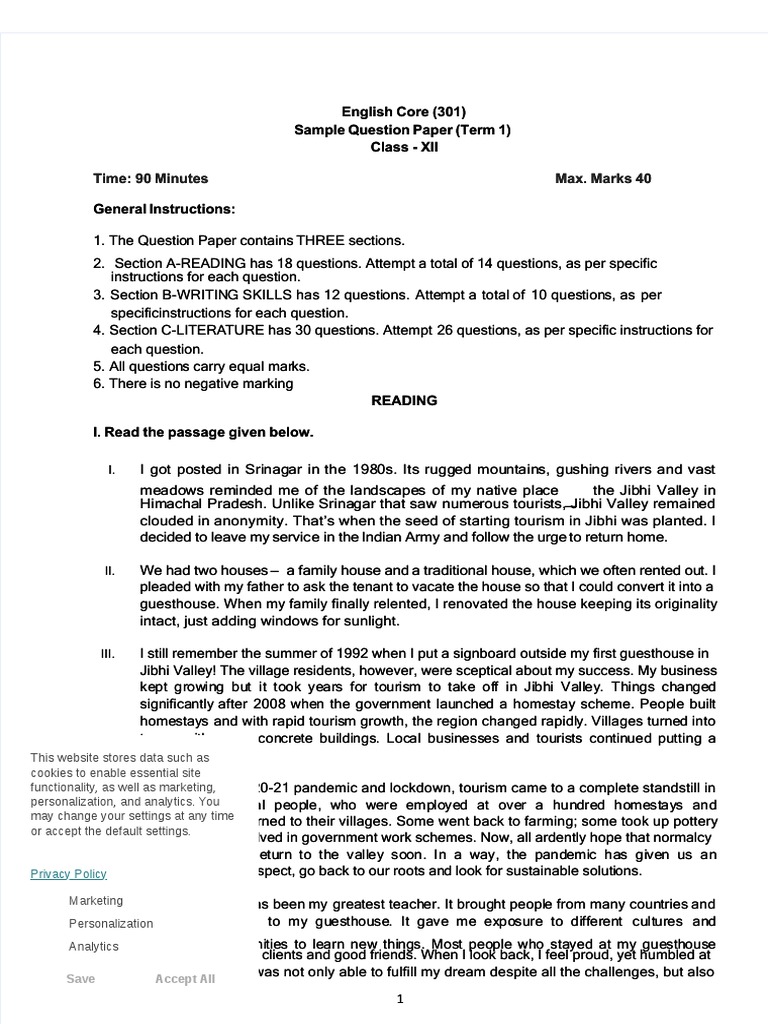 English Cbse SQP | PDF