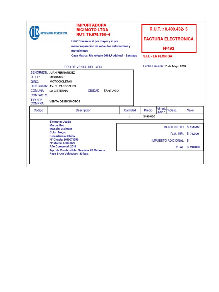 Factura Electronica Bicimoto Ltda | PDF