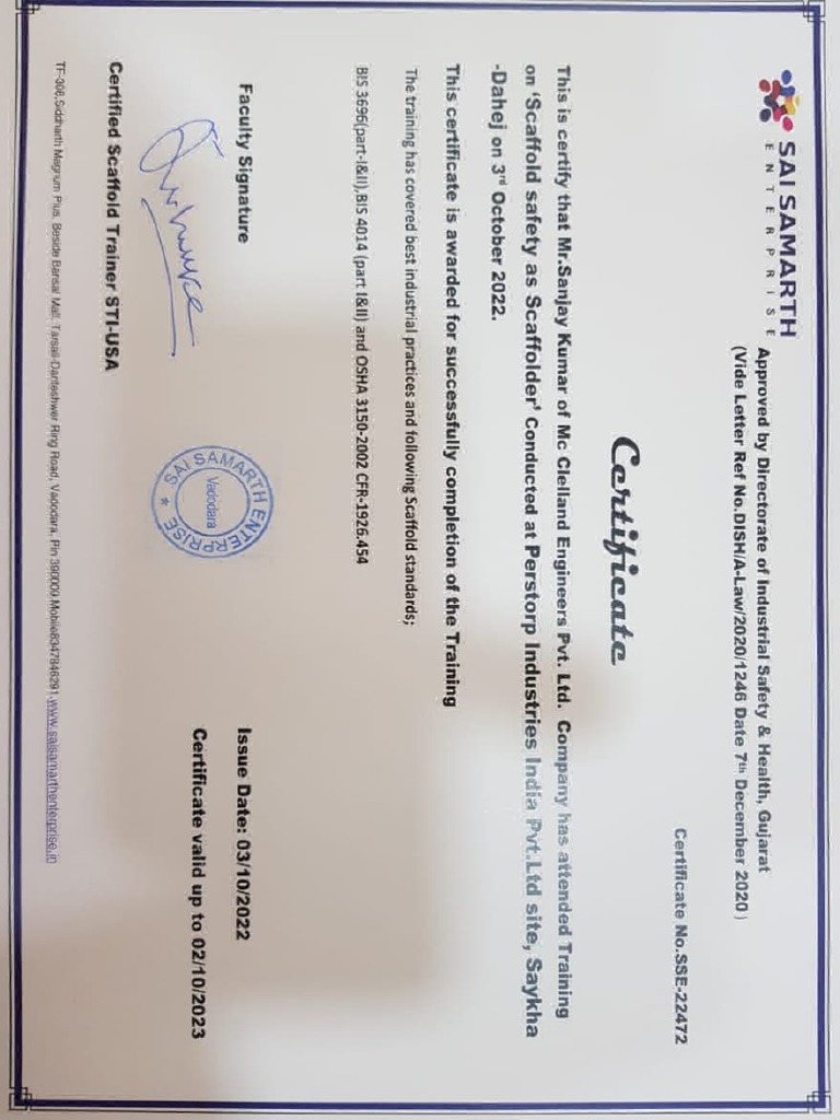 Sanjay Scaffolder Certificate | PDF