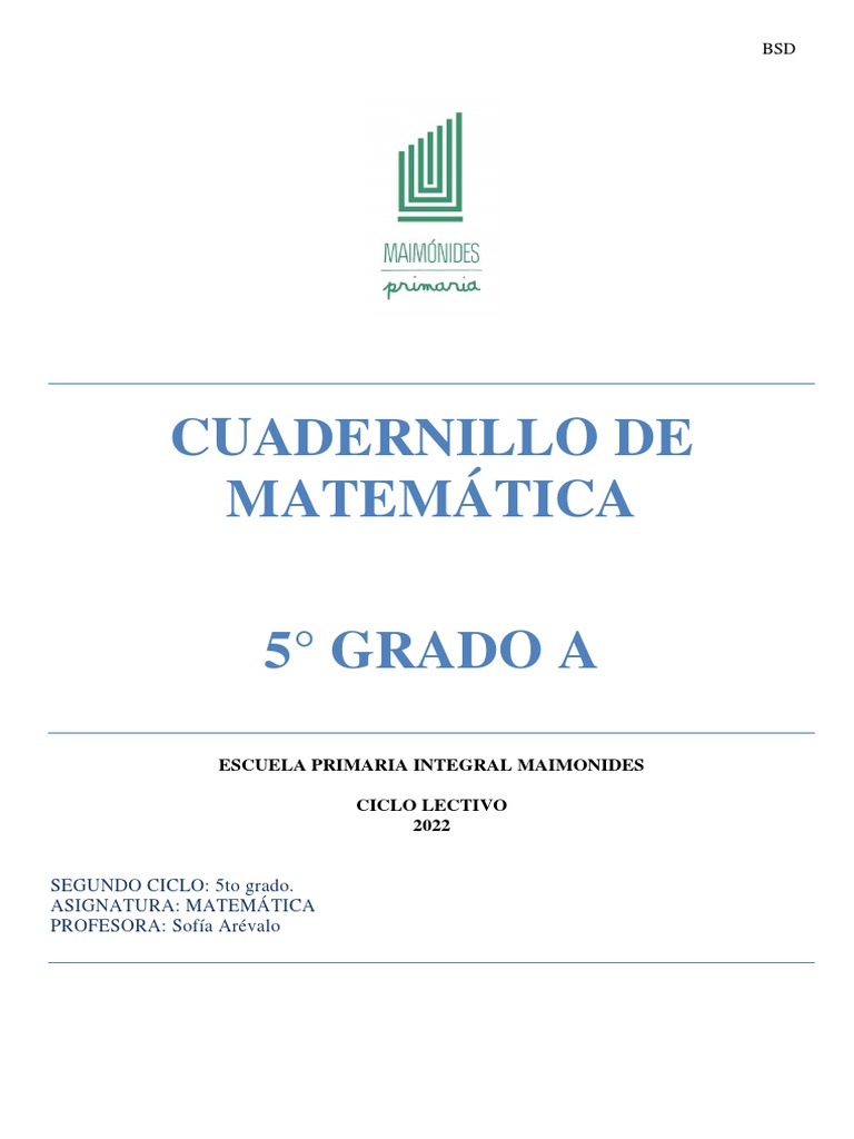 Libro de Matemática 5 To A | PDF | División (Matemáticas) | Matemática ...