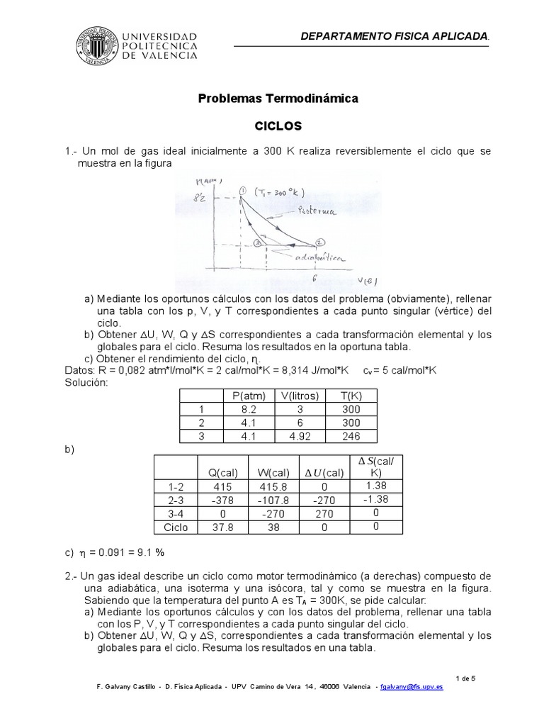Prob Term Ciclos | PDF | Gases | Temperatura