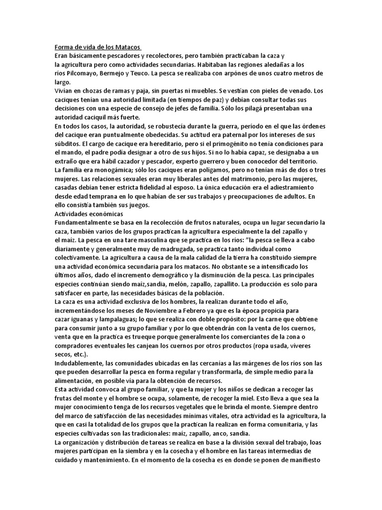 Forma de Vida de Los Matacos | PDF | Agricultura