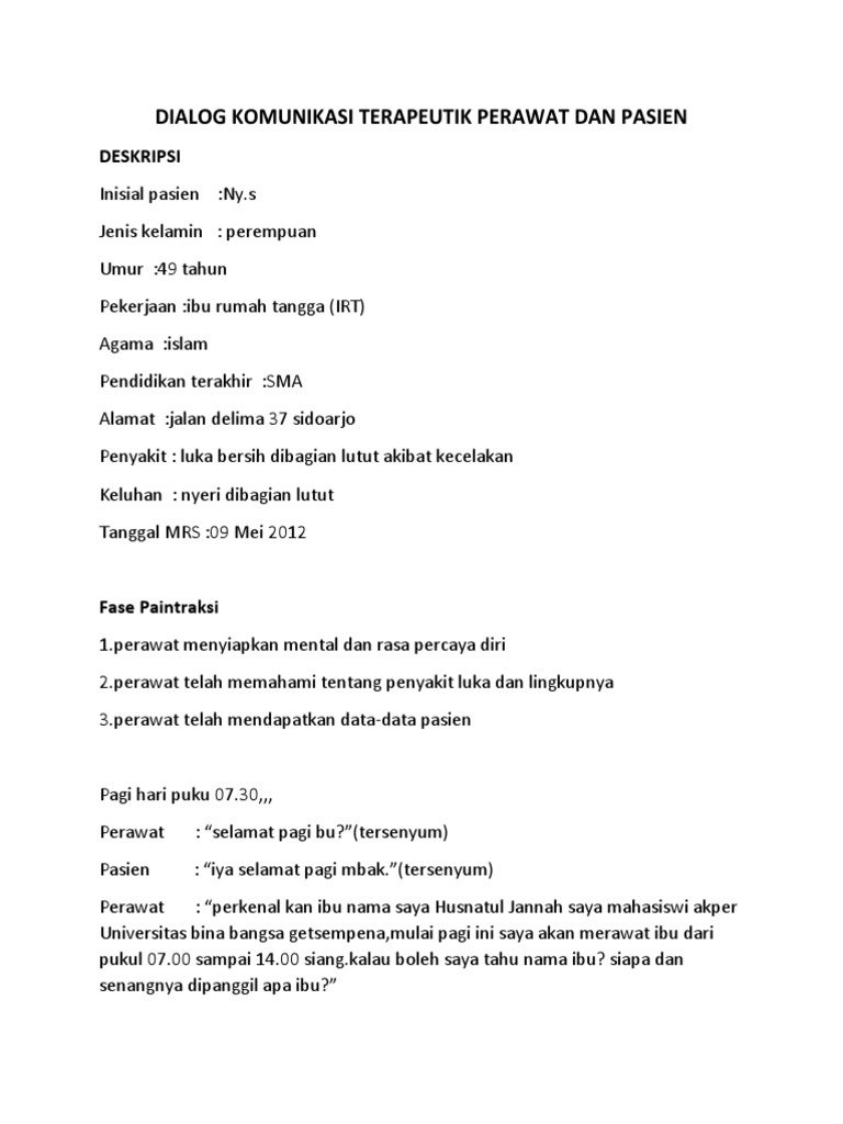 Dialog Komunikasi Terapeutik Perawat Dan Pasien | PDF