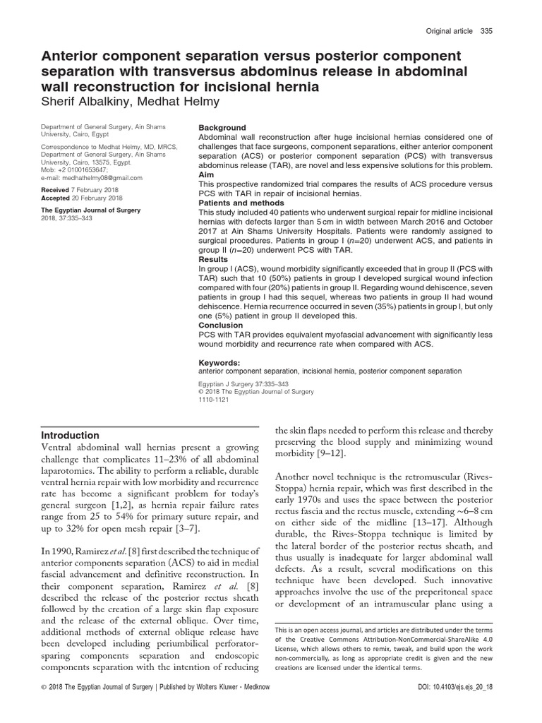 Anterior Component Separation Versus Posterior 10 Download Free Pdf Abdomen Medical