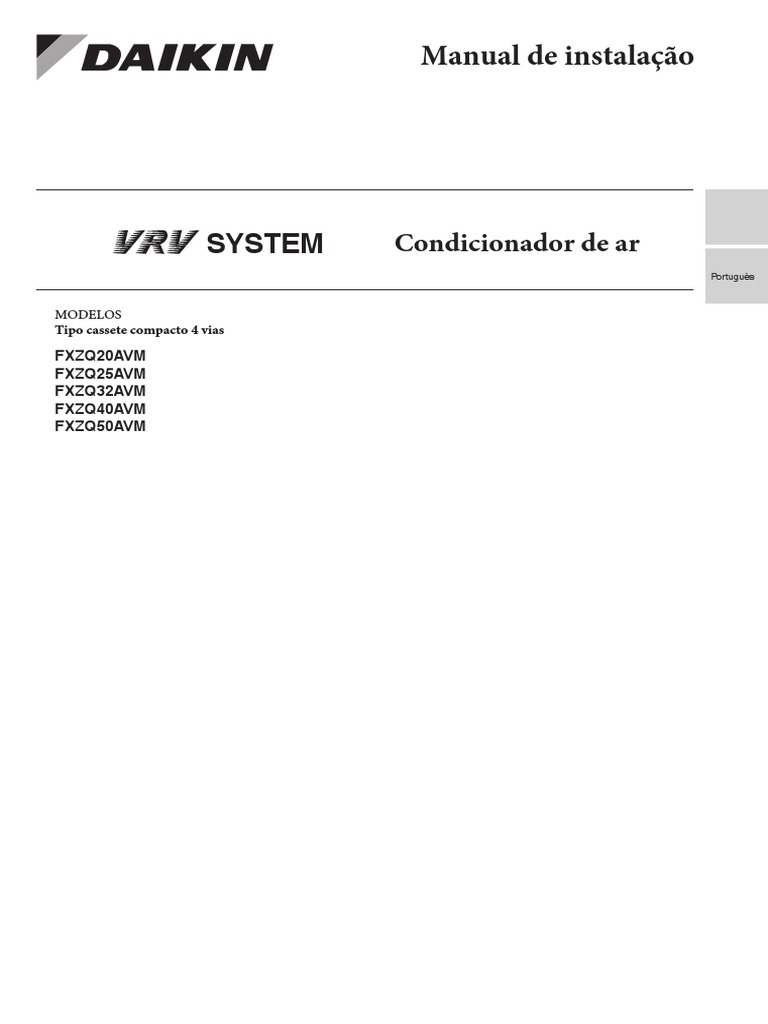 Manual de Instalação Daikin Cassete Compacto 4 Vias I | PDF | Ar ... Manual de Instalação Daikin Cassete Compacto 4 Vias I | PDF | Ar ...