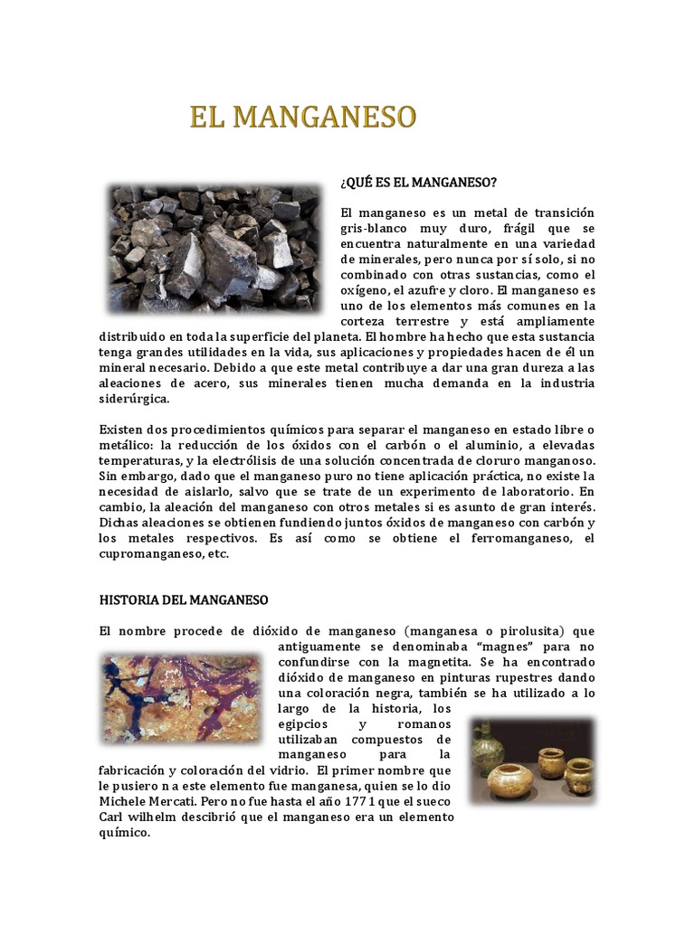 Manganeso: Propiedades y Usos Clave | PDF | Manganeso | Rieles