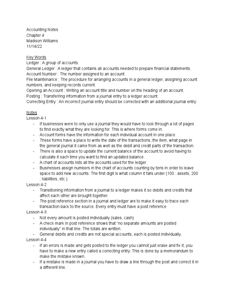 Accounting Chapter 4 Notes | PDF