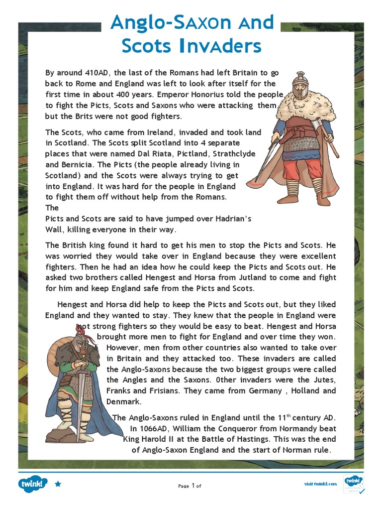 Year 5 Anglosaxon and Scots Invaders Differentiated Reading ...