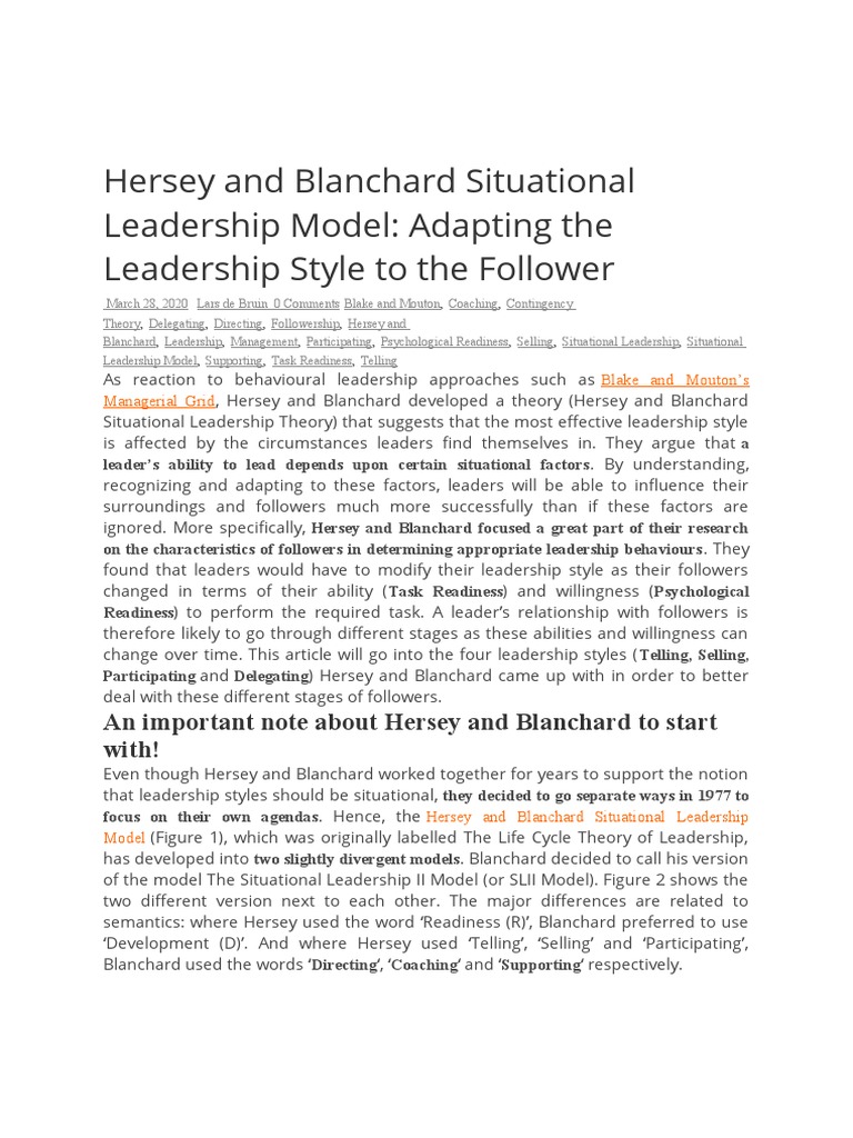 Hersey and Blanchard Situational Leadership Model | PDF | Leadership ...