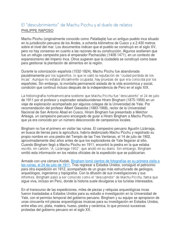 El DESCUBRIMIENTO DE MACHU PICCHU RELATOS | Descargar gratis PDF ...