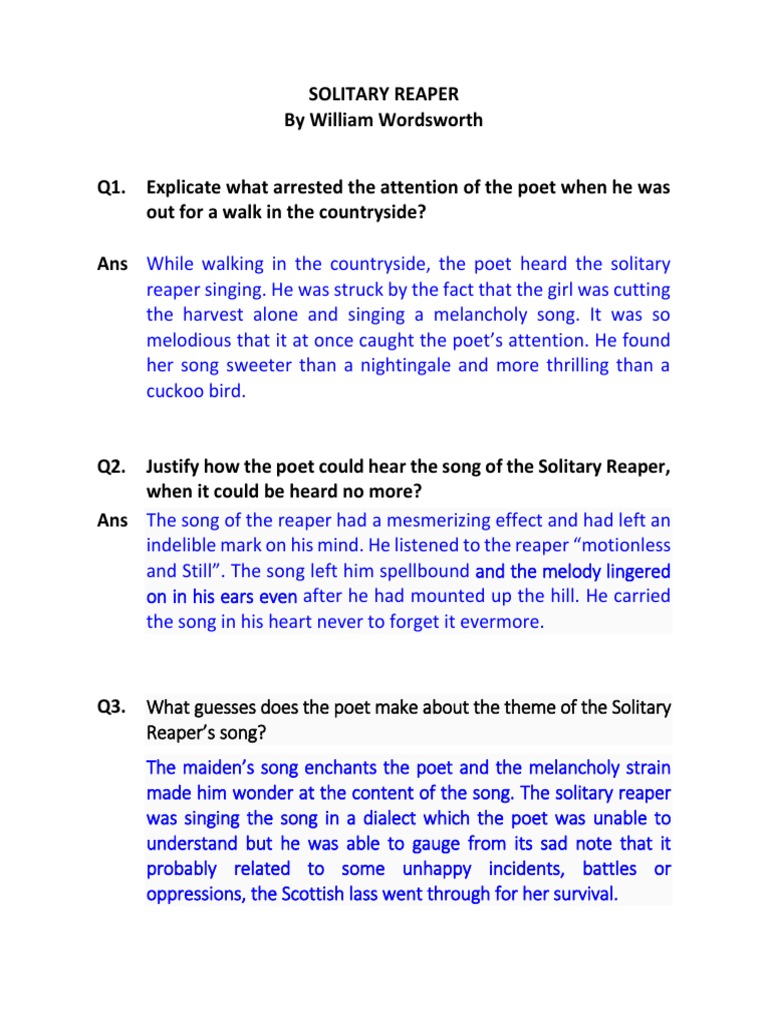 Solitary Reaper Notes 2017 | PDF