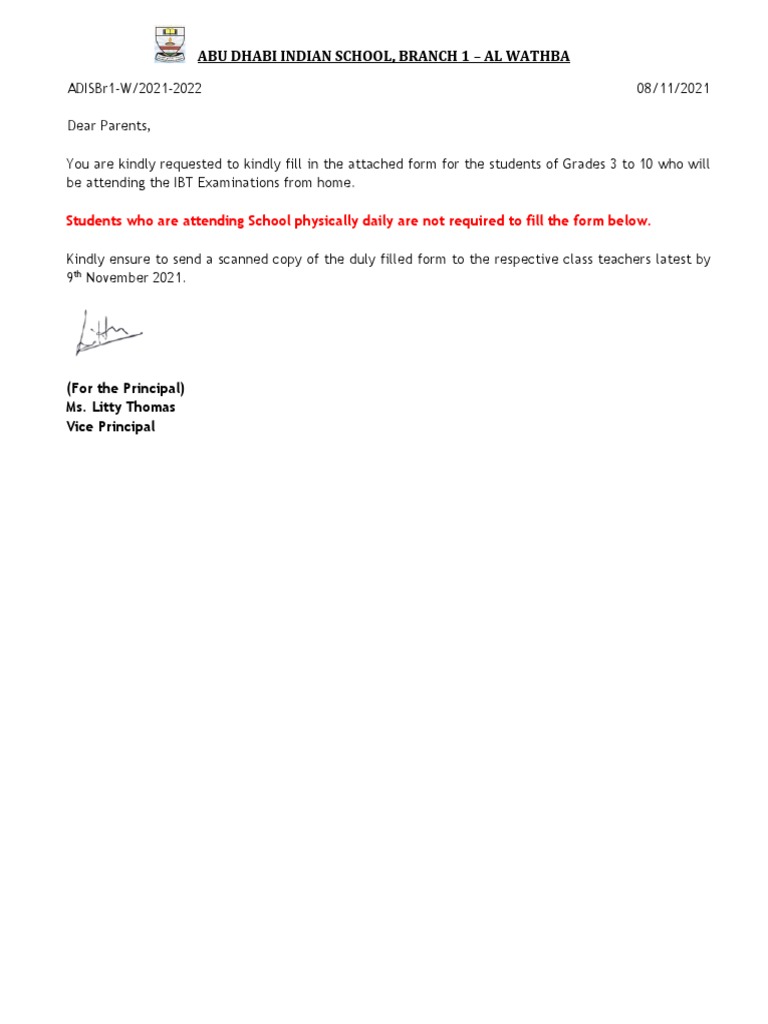 Abu Dhabi Indian School, Branch 1 - Al Wathba | PDF