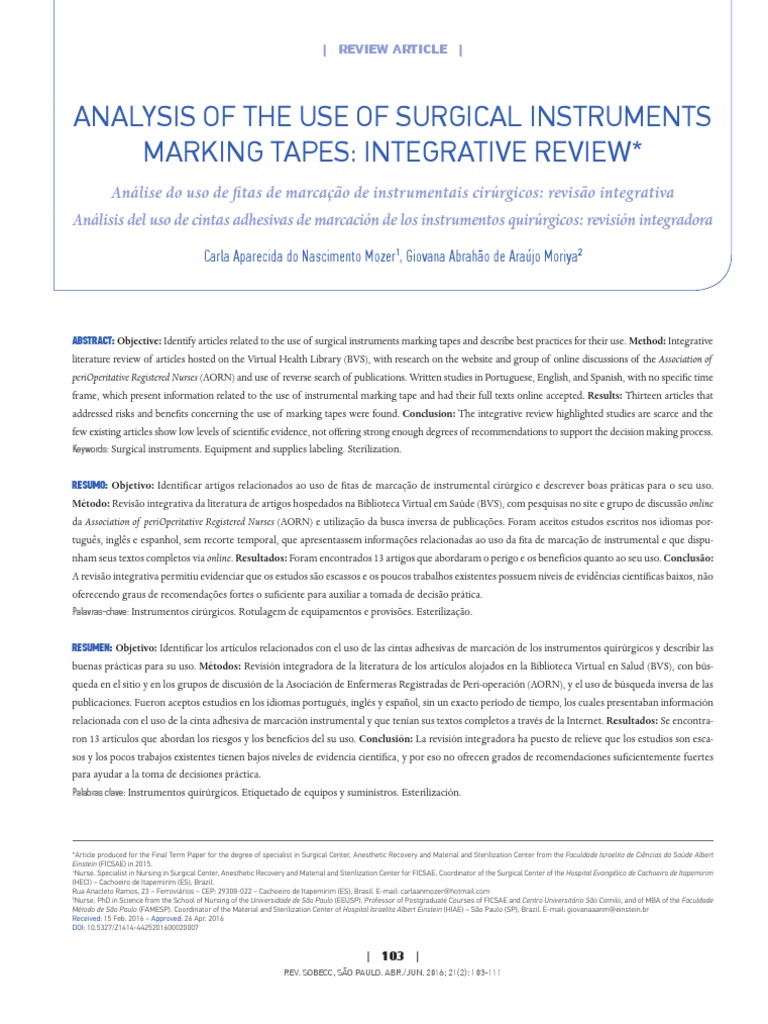 AnAlysis of The Use of Surgical Instruments maRkiNg taPeS: iNtegRative ...