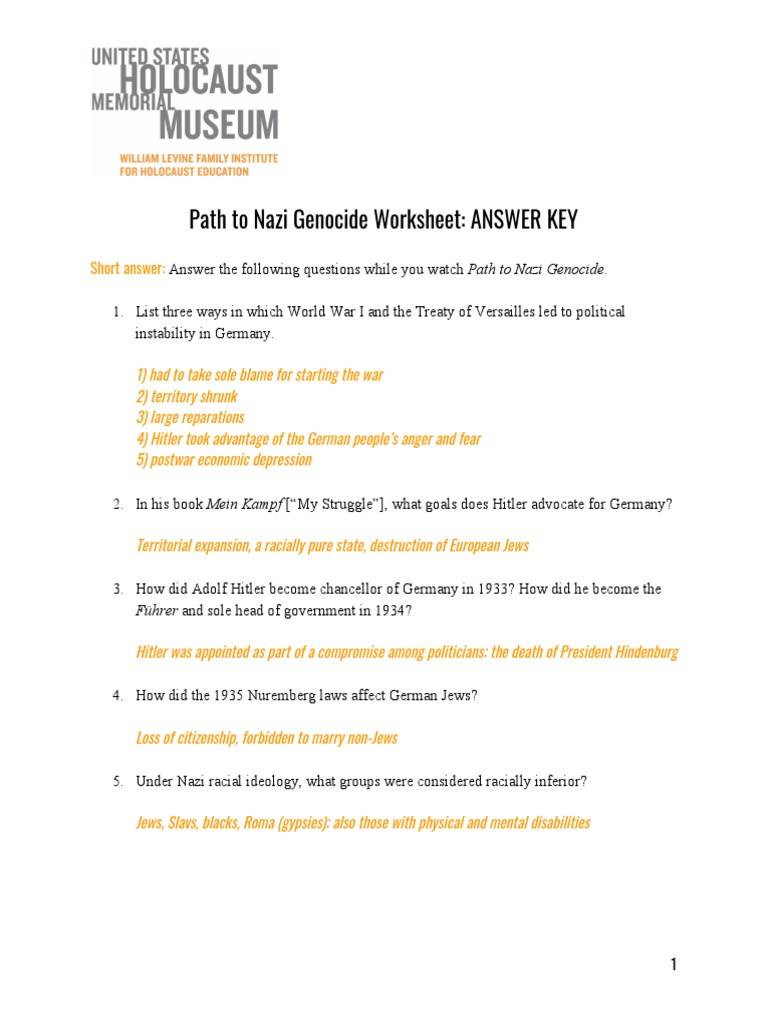 Path-to-Nazi-Genocide Answer - Key | PDF
