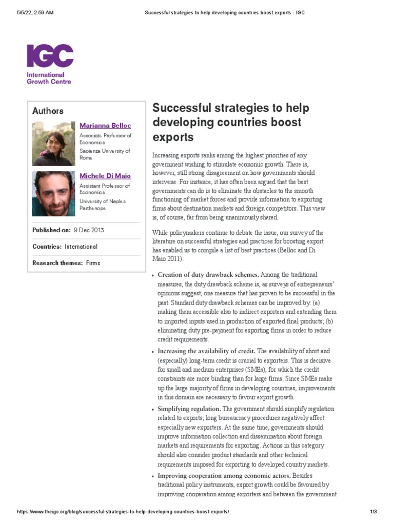 Successful Strategies To Help Developing Countries Boost Exports - IGC ...