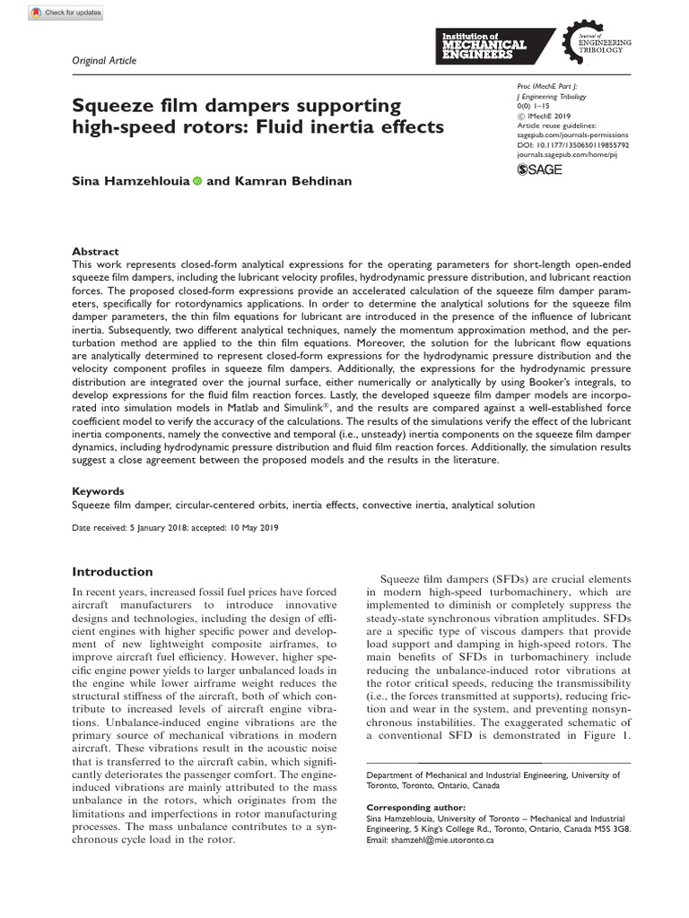 Squeeze Film Dampers Supporting High Speed Rotors | PDF | Fluid ...