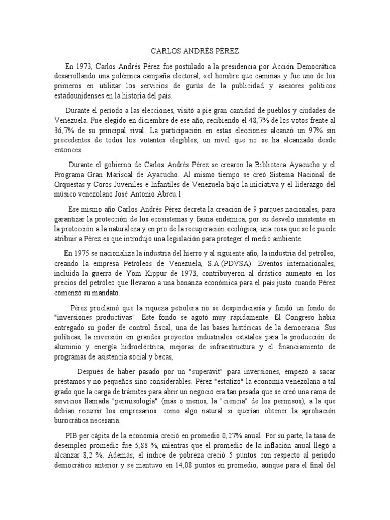 CARLOS ANDRÉS PÉREZ | PDF | Venezuela | Economias CARLOS ANDRÉS PÉREZ | PDF | Venezuela | Economias