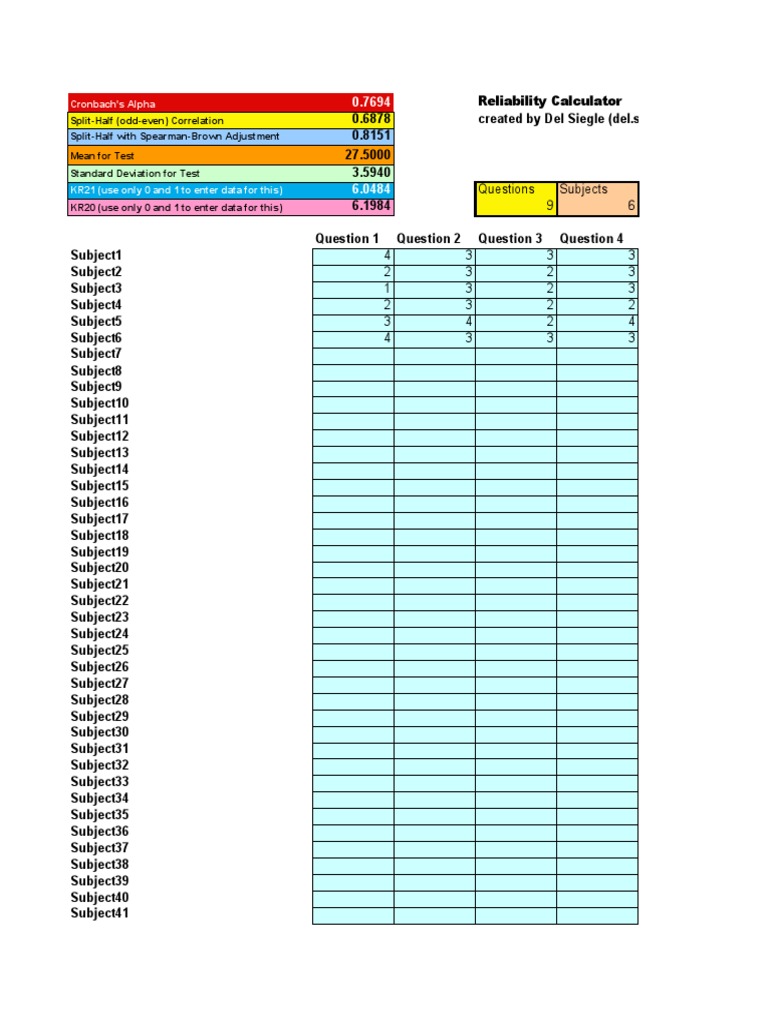 Siegle Reliability Calculator 2 | PDF | Scientific Method | Probability And Statistics