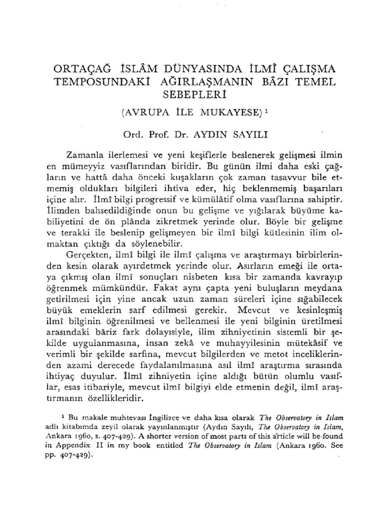 Aydin Sayili Ortacag Islam Dunyasinda Ilmi Calisma Temposunda ...