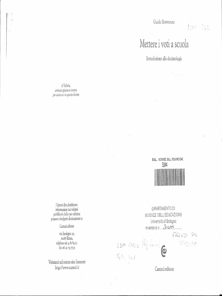 Benvenuto, G., Mettere I Voti A Scuola. Introduzione Alla Docimologia ...