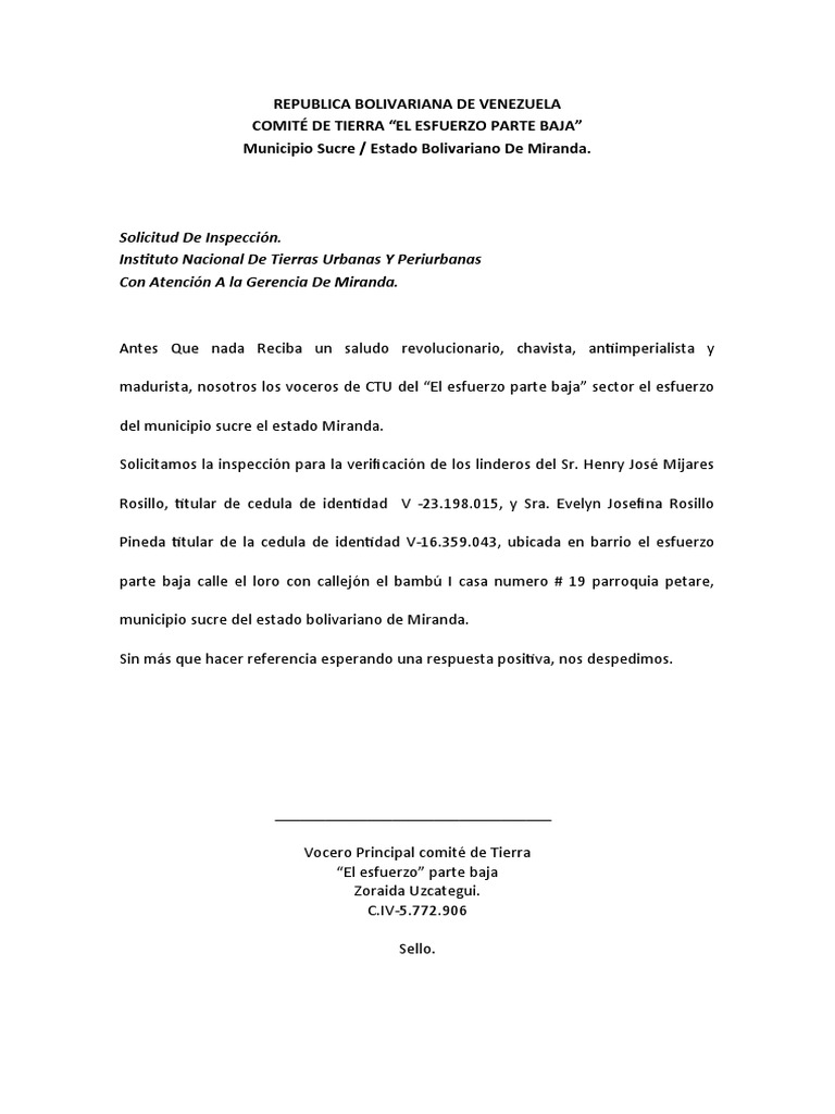 Carta Solicitud Inspeccion Del Intu Zoraida | PDF
