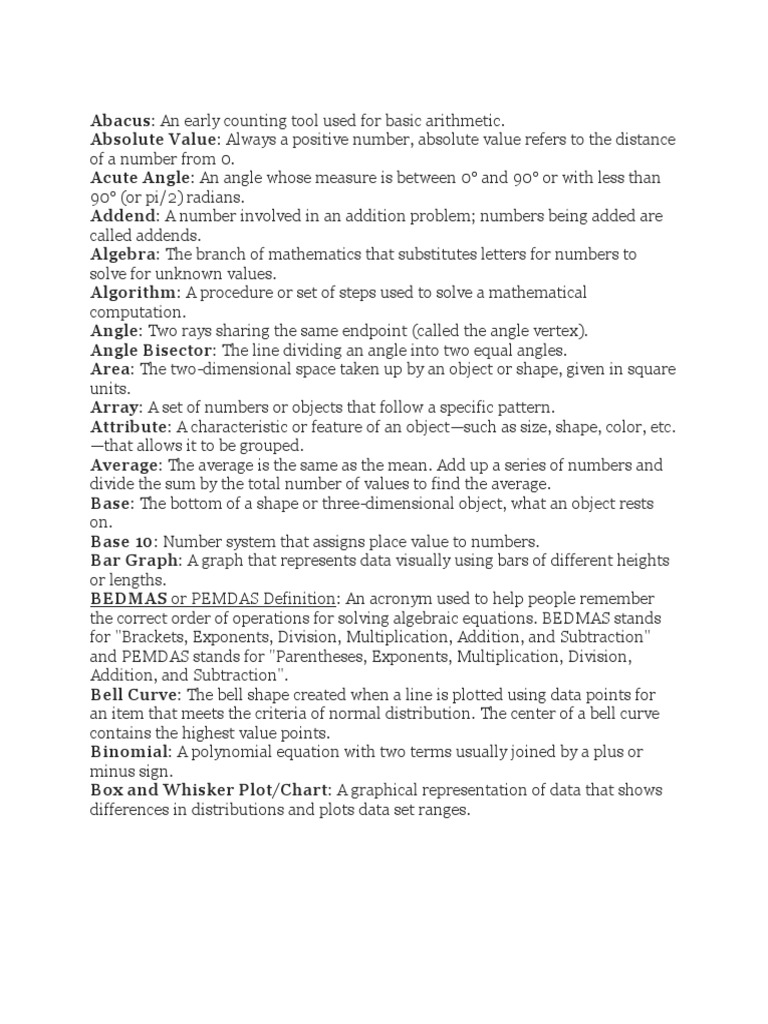 Glossary Terms For Mathematics | PDF