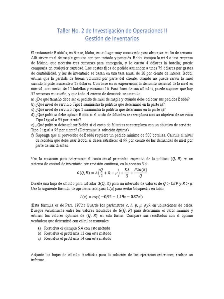 Taller No 2 IO II 2022 - 01 | PDF | Inventario