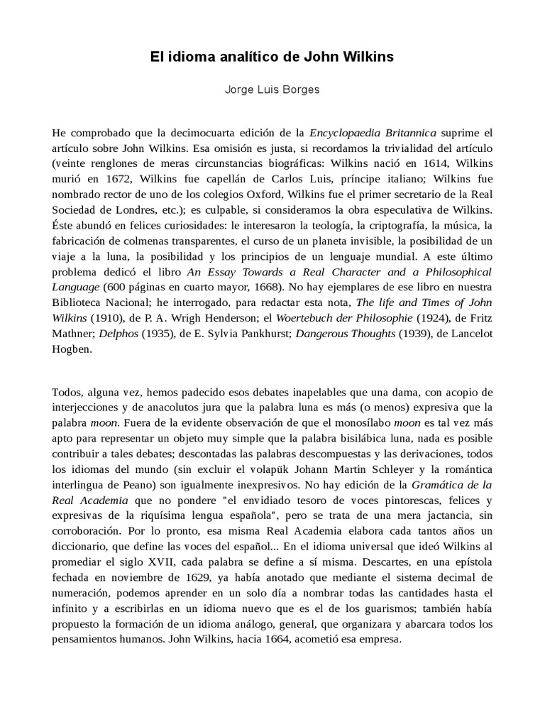 El Idioma Analítico de John Wilkins - Borges | PDF | Lingüística