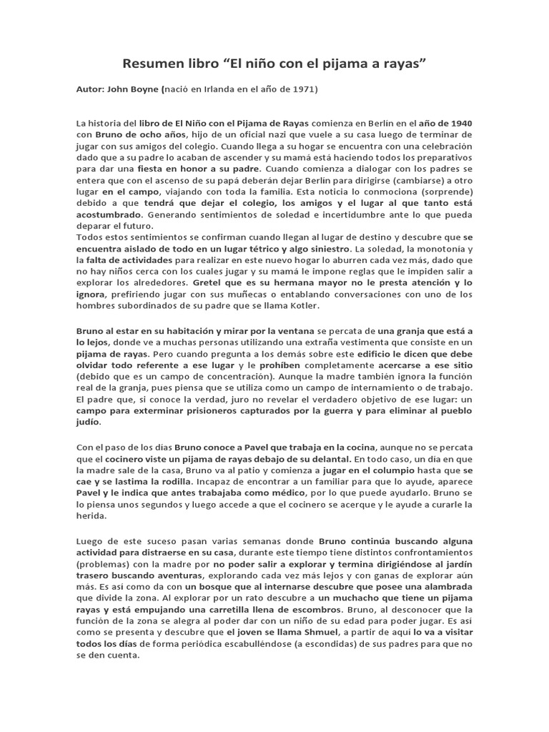 Resumen de "El niño con el pijama de rayas" | PDF