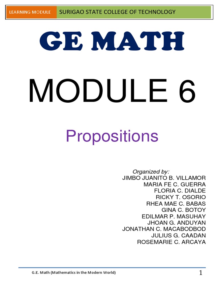GE Math Learning Module 6 AY 2021 2022 | PDF | Logic | Proposition