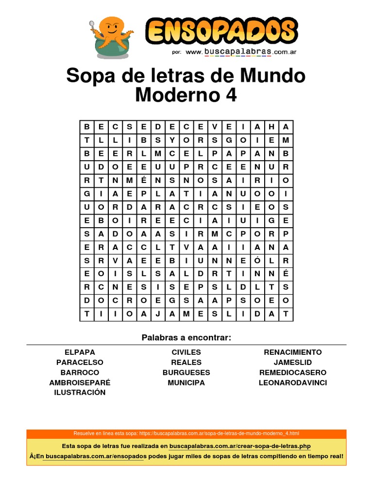 Sopa de Letras de Mundo Moderno - 4 | PDF