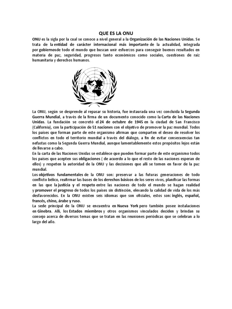 Que Es La Onu | PDF | Naciones Unidas | Relaciones internacionales